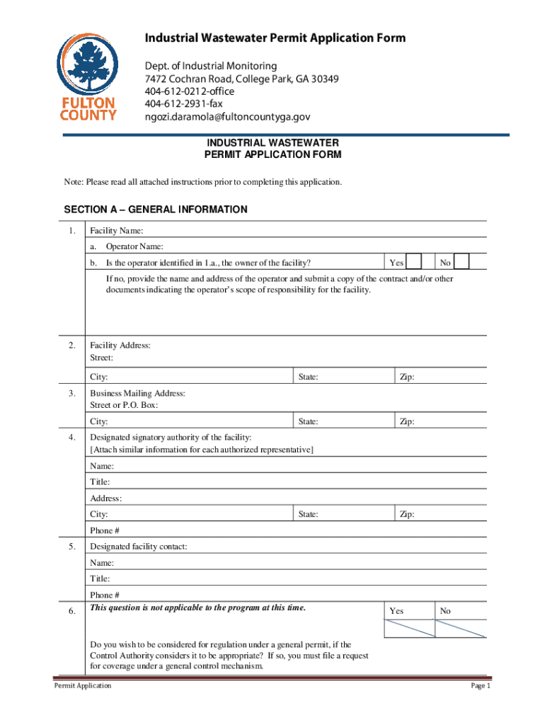 Fillable Online www.fill.ioIndustrial-Wastewater-PermitFillable ...