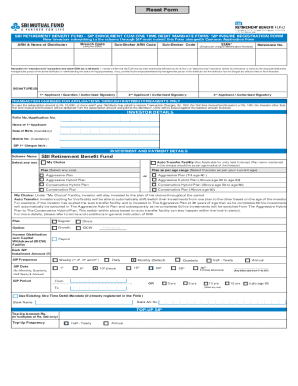 Fillable Online SBI RETIREMENT BENEFIT FUND - SIP ENROLMENT CUM ONE TIME DEBIT MANDATE ... Fax ...