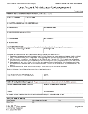 Fillable Online User Account Administrator Agreement - UAA. User ...