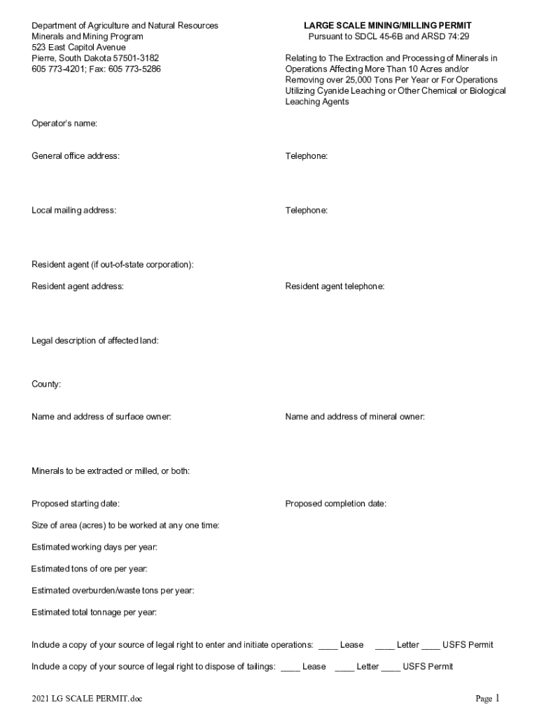 Fillable Online South Dakota - Department of Agriculture & Natural ...