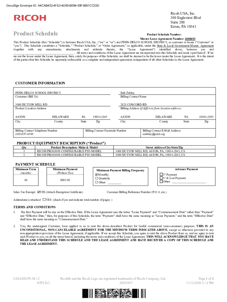 Fillable Online Product Schedule - Penn-Delco School District Fax Email ...