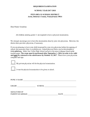 Fillable Online required examination - Penn-Delco School District Fax ...