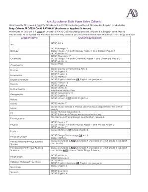 Fillable Online Ark Academy Sixth Form Entry Criteria Fax Email Print ...