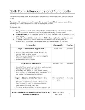 Fillable Online Sixth Form Attendance and Punctuality - Ark Academy Fax ...