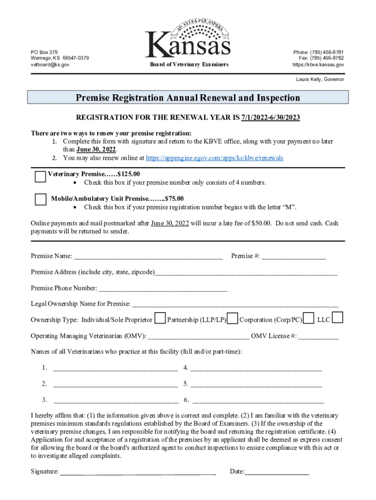 Fillable Online Premise Registration Annual Renewal and Inspection Fax Email Print - pdfFiller