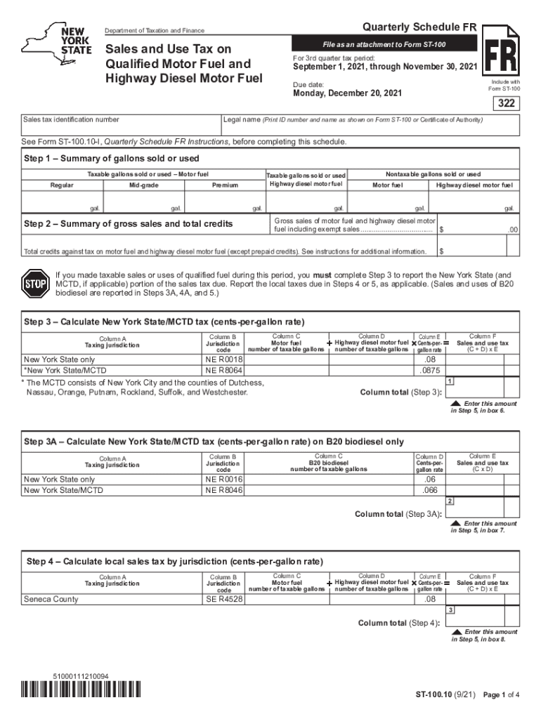Fillable Online Form ST-100.10 Sales and Use Tax on Qualified Motor ...