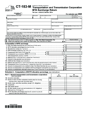 Fillable Online Form CT-183-M:2020:Transportation and Transmission ...