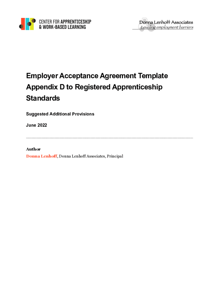 Fillable Online Employer Acceptance Agreement Template Appendix D to ...