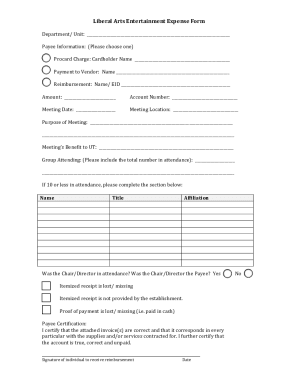 Fillable Online Liberal Arts Entertainment Expense Form Fax Email Print ...