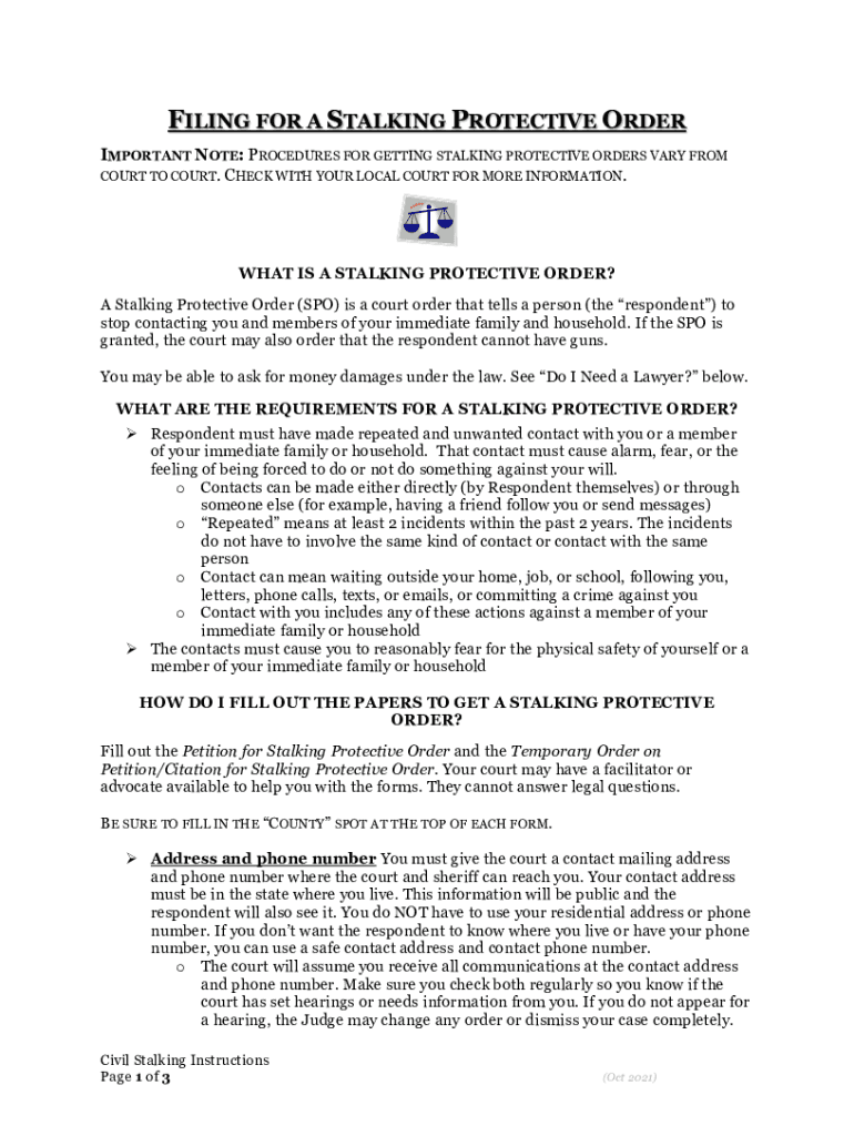 Fillable Online Washington State Courts - Court Forms - Stalking ...