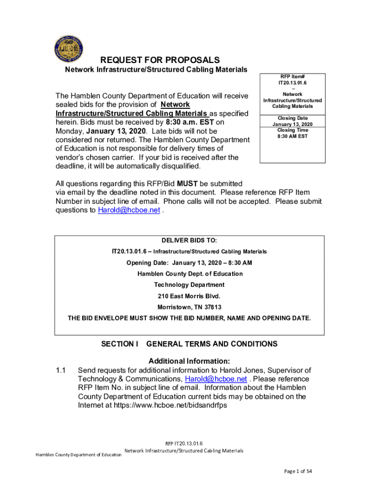 Fillable Online RFP IT20.13.01.6 Network Infrastructure-Structured Cabling Materials Fax Email ...