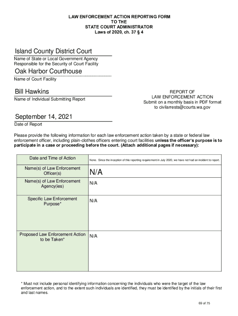 Fillable Online 2021 Q3 Report of Law Enforcement Action at Courthouses ...