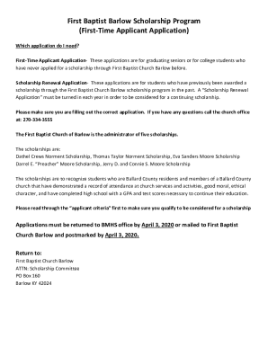 Fillable Online First Baptist Barlow Scholarship Program (First-Time ...