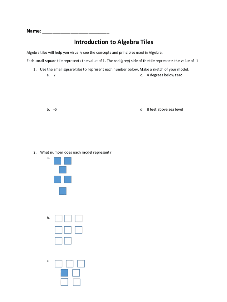 Fillable Online Introduction to algebra tiles worksheet - opsel.in ...