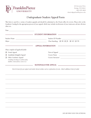 Fillable Online eraven franklinpierce Undergraduate Student Appeal Form ...