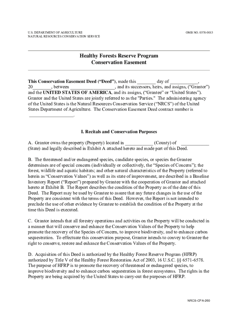 Fillable Online forms sc egov usda Healthy Forests Reserve Progarm Conservation Easement ...