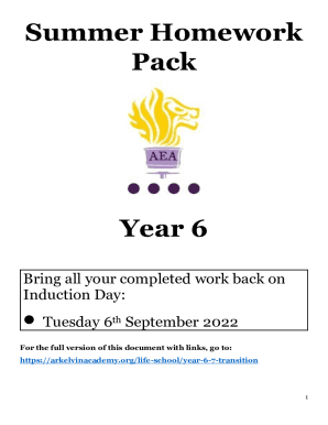 Fillable Online Summer Homework Pack Year 6 - ARK Elvin Academy Fax ...