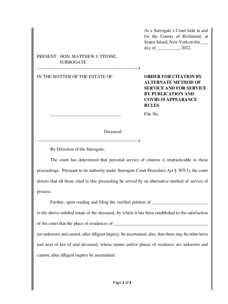 Fillable Online Order for Alternate Service of Citation and Service by ...