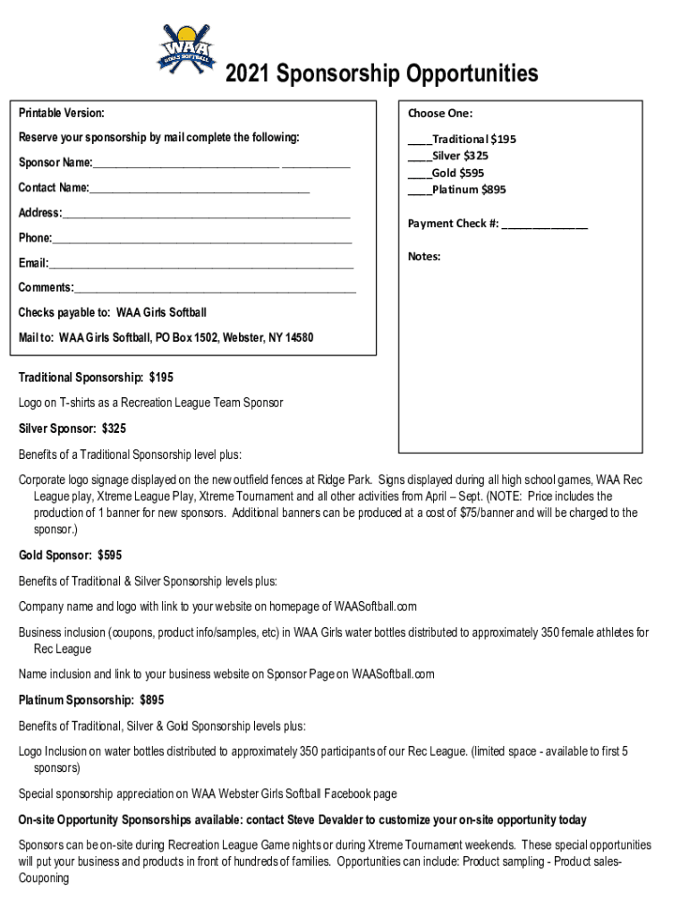 Fillable Online Printable Sponsorship form Fax Email Print - pdfFiller