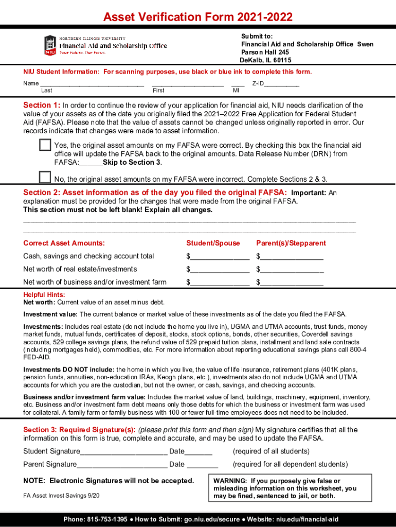 Fillable Online Asset Verification Form 2021-2022 Fax Email Print ...