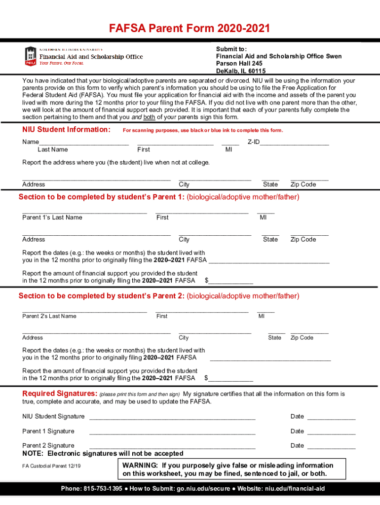 Fillable Online FAFSA Parent Form 2020-2021 Fax Email Print - pdfFiller
