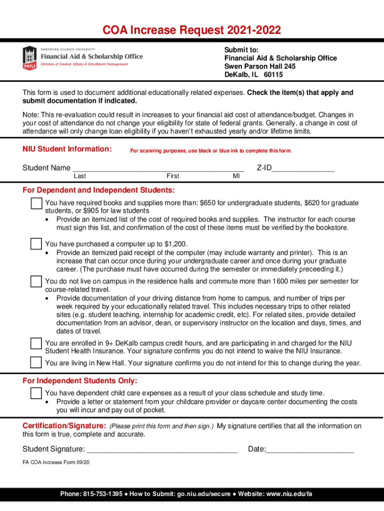 Fillable Online COA Increase Request 2021-2022 Fax Email Print - pdfFiller