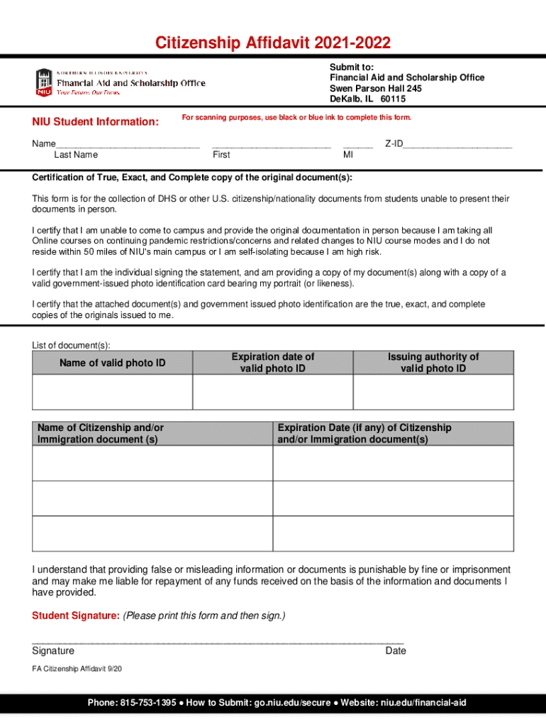 Fillable Online Citizenship Affidavit 2021-2022 Fax Email Print - pdfFiller