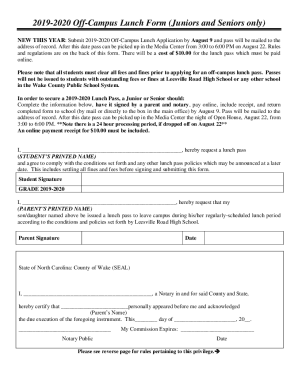 Fillable Online www.wcpss.netcmslibOff-Campus Lunch Request Form - Wake ...