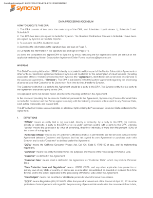 Fillable Online DATA PROCESSING ADDENDUM HOW TO EXECUTE THIS DPA Fax ...
