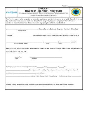 Fillable Online PERMIT - ROOF AFFIDAVIT Fax Email Print - pdfFiller