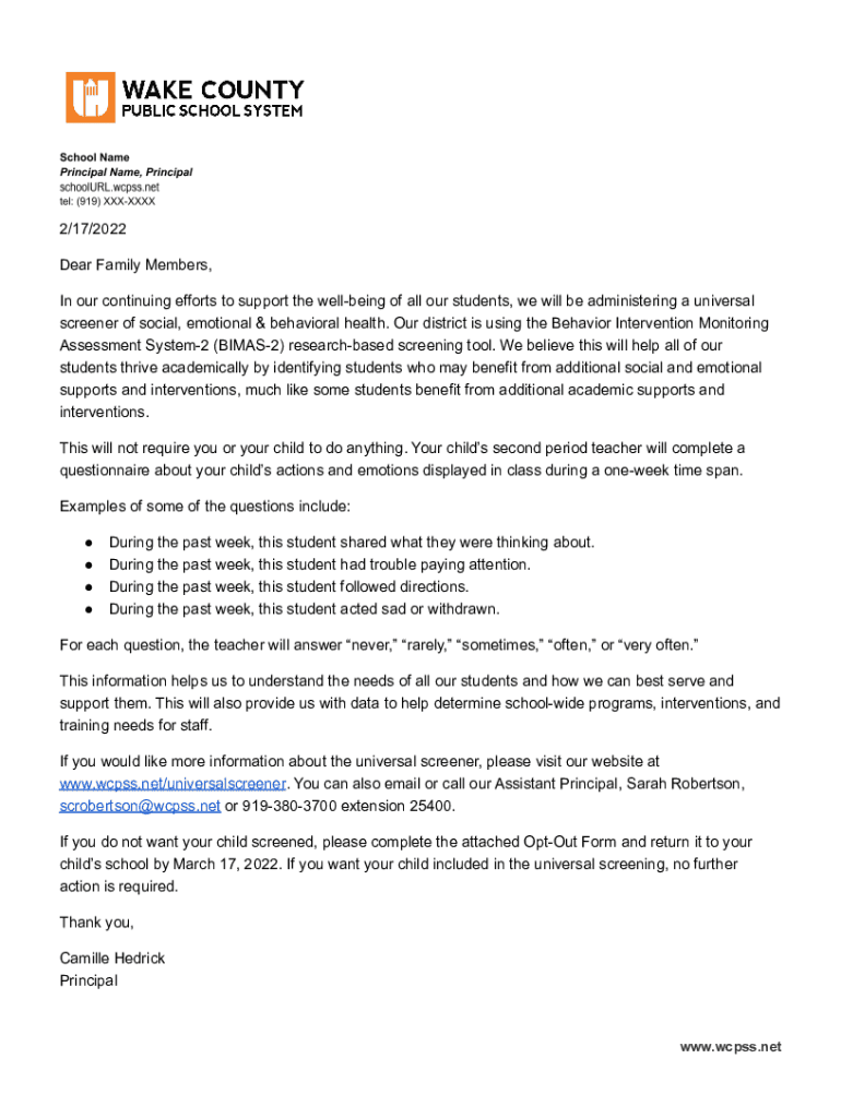 Fillable Online Parent Letter and Opt-out Form - REVISED Fax Email ...