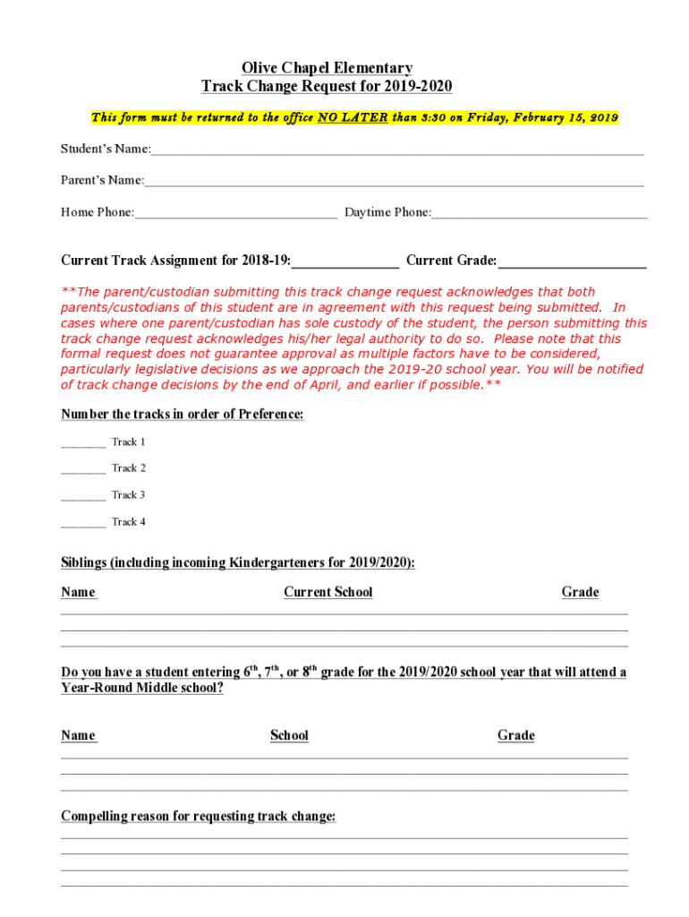 Fillable Online Track change request for 19-20.doc Fax Email Print ...
