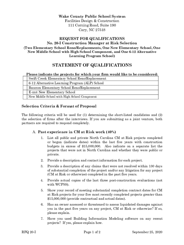 Fillable Online RFQ 20-I CMAR Selection Statement of Qualifications.pdf ...