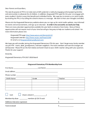 Fillable Online Dear Parents and Guardians, The overall purpose of PTA ...