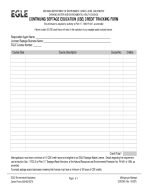 Fillable Online CSE Credit Tracking Form. Continuing Septage Education ...