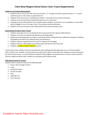 Fillable Online Clark-Shaw Magnet School Dance Team Tryout Requirements ...