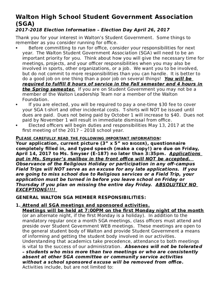 Walton High School Student Government Association (SGA) Doc Template ...