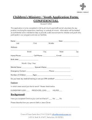 Fillable Online Children's Ministry / Youth Application Form ...