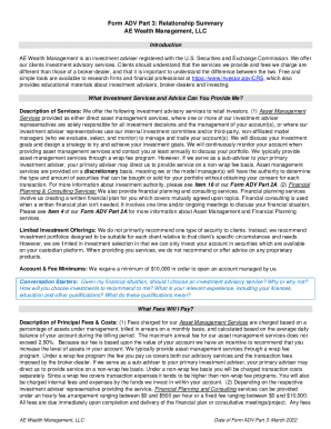 Fillable Online Form ADV Part 3: Relationship Summary AE Wealth Management, LLC Fax Email Print ...