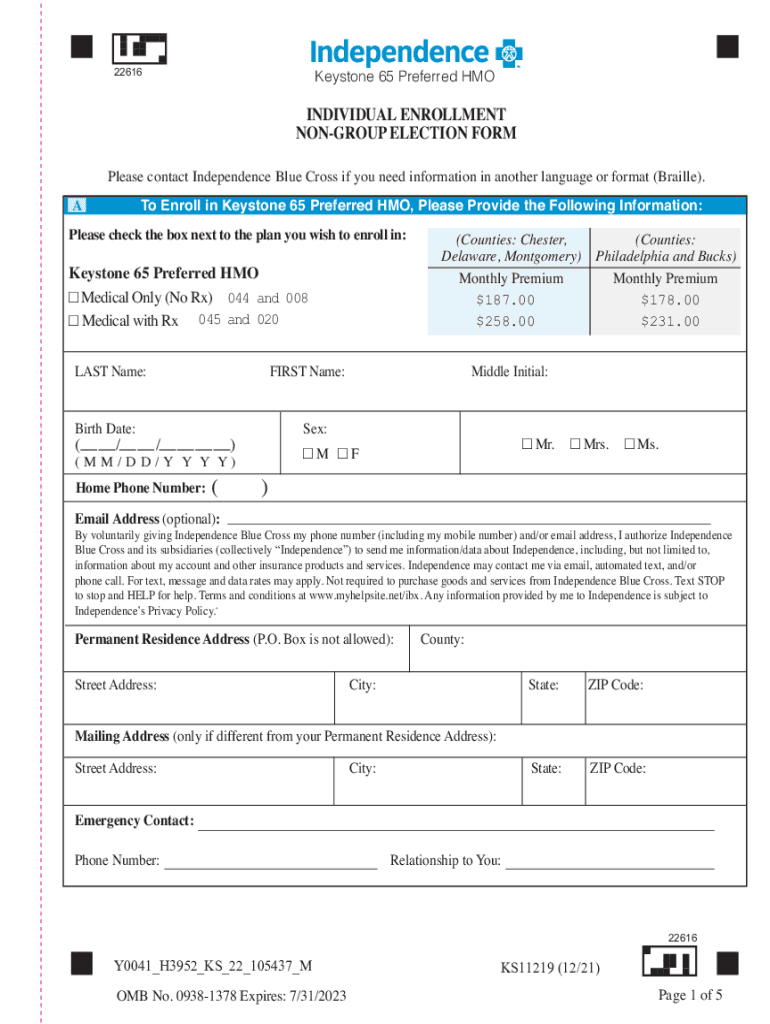Fillable Online Independence Blue Cross Medicare Keystone 65 Preferred ...
