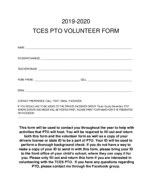 Fillable Online 2019-2020 tces pto volunteer form - SCHOOLinSITES Fax ...