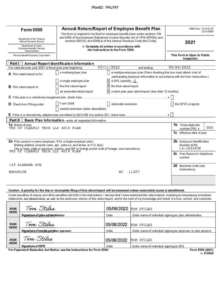 Fillable Online Form 5500 Annual Return/Report of Employee Benefit Plan ...