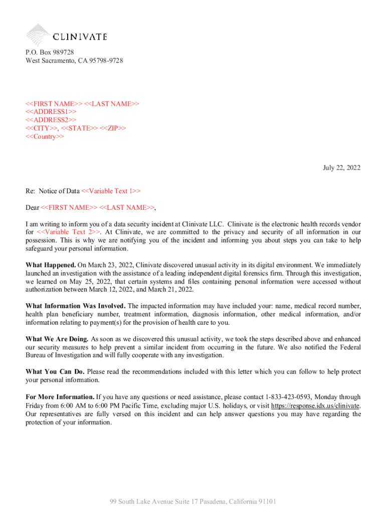 Fillable Online oag ca Clinivate Sample Notice.pdf Fax Email Print ...