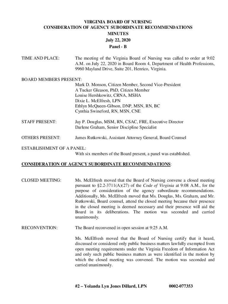 Fillable Online VIRGINIA BOARD OF NURSING CONSIDERATION OF AGENCY ...