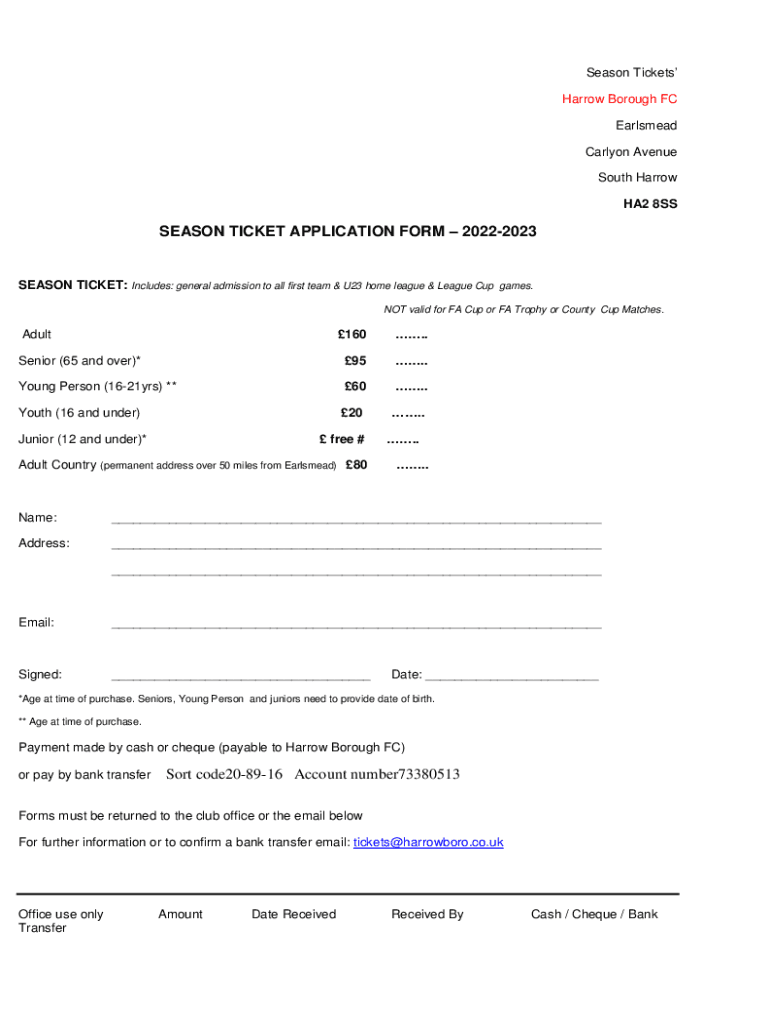Fillable Online Season Ticket Application Form2022-2023 - Amazon S3 Fax Email Print - pdfFiller