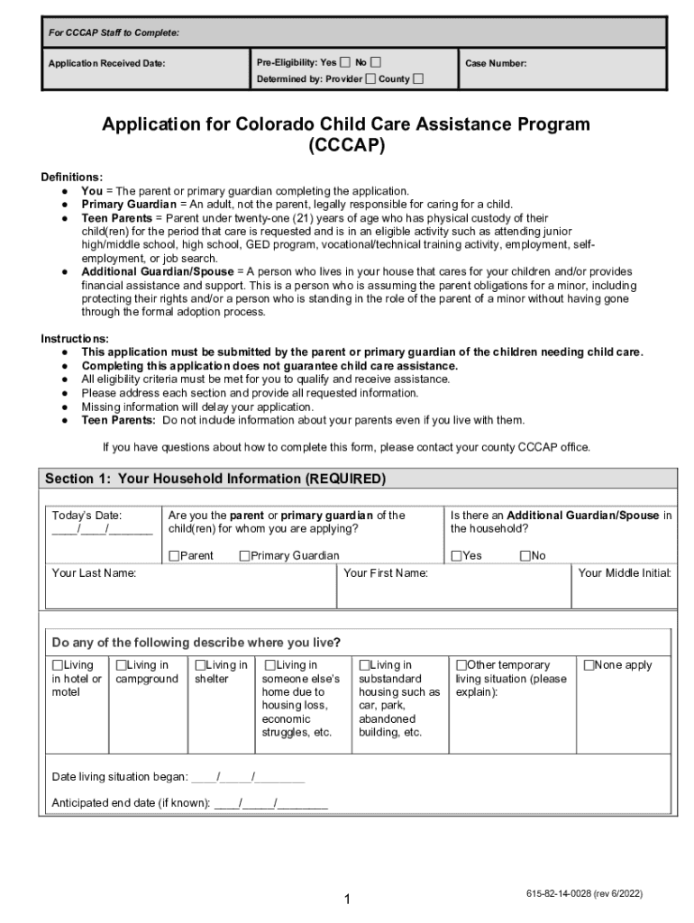 Fillable Online Application for Colorado Child Care Assistance Program ...
