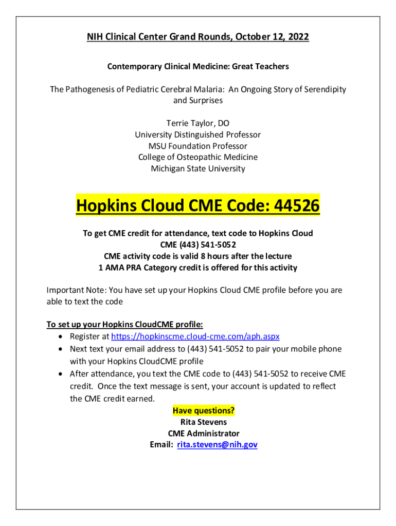 Fillable Online clinicalcenter nih CC Grand Rounds CloudCME Evaluation ...