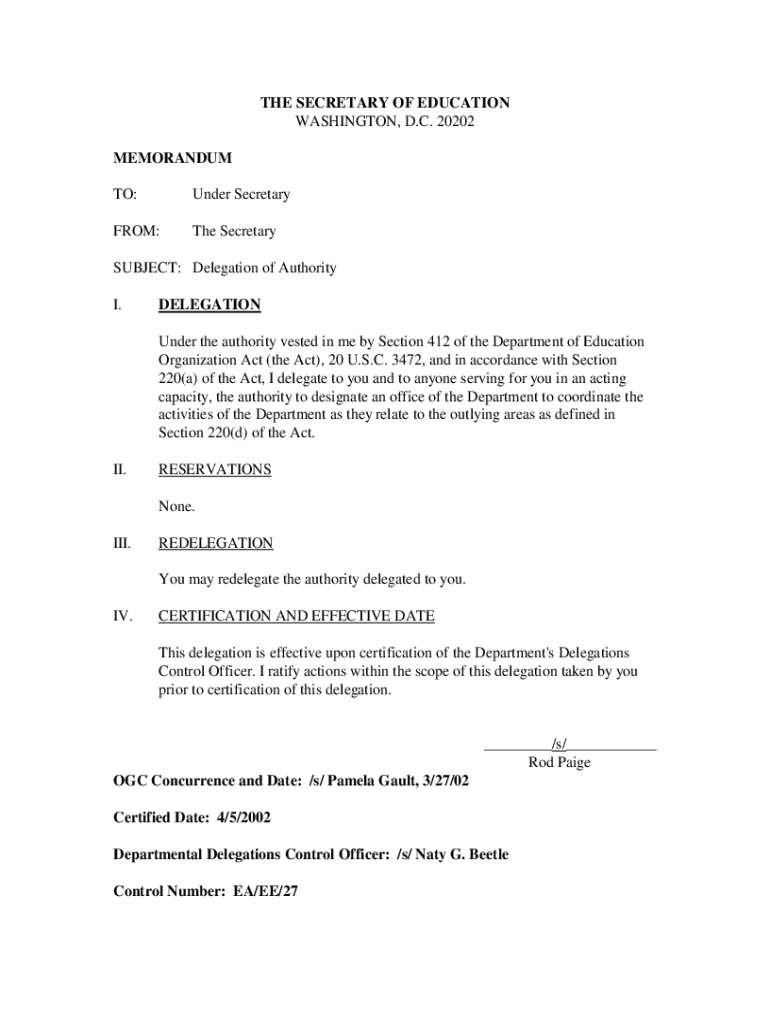 Fillable Online www2 ed Authority to Designate and Office of the ...