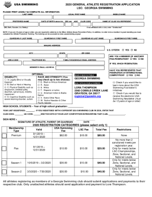 Fillable Online USA SWIMMING 2020 GENERAL ATHLETE REGISTRATION ...