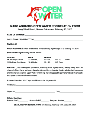 Fillable Online MAKO AQUATICS OPEN WATER REGISTRATION FORM Fax Email ...